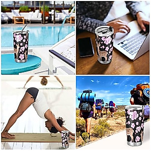 Amooorous Pink Romantic Japanese Cherry Blossom Deer Stainless Steel insulated water bottle for home with Straw Lid travel travel mugs insulated for hot for Home, Office or Car aesthetic Vacuum