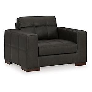 Signature Design by Ashley Luigi Modern Tufted Leather Match Upholstered Oversized Chair, Black