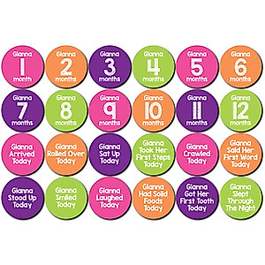 Personalized Baby Girl Monthly Milestone Stickers for First Year | Custom Set of 24 Name Labels for Shower Gift | Bright Colorful
