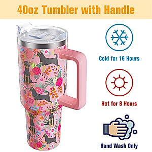 owbgsdh Chihuahua Gifts for Women Dog Lovers 40 oz Floral Chihuahua Tumblers with Handle and Straw, Stainless Steel Vacuum Insulated Travel Coffee Mug Cup Water Bottle