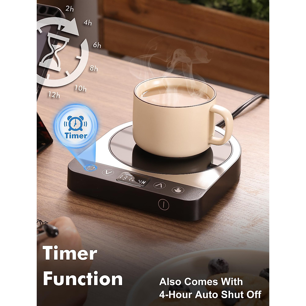 Rigstne Coffee Mug Warmer - 50W Mug Warmer for Desk, Coffee Cup Warmer Fast Heating, Candle Warmer Plate for Travel, Office and Home, 15 Temp Settings, Black