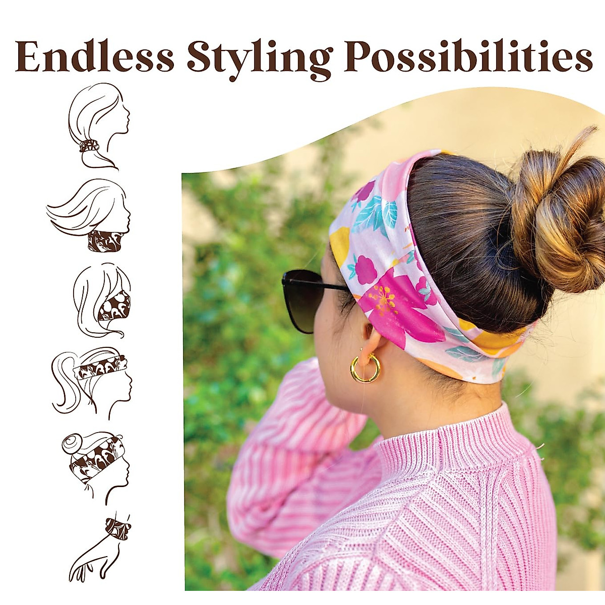 Karma Blue Dandelion Headband for Women - Medium - Fabric Headband and Stretchy Hair Scarf - Blue