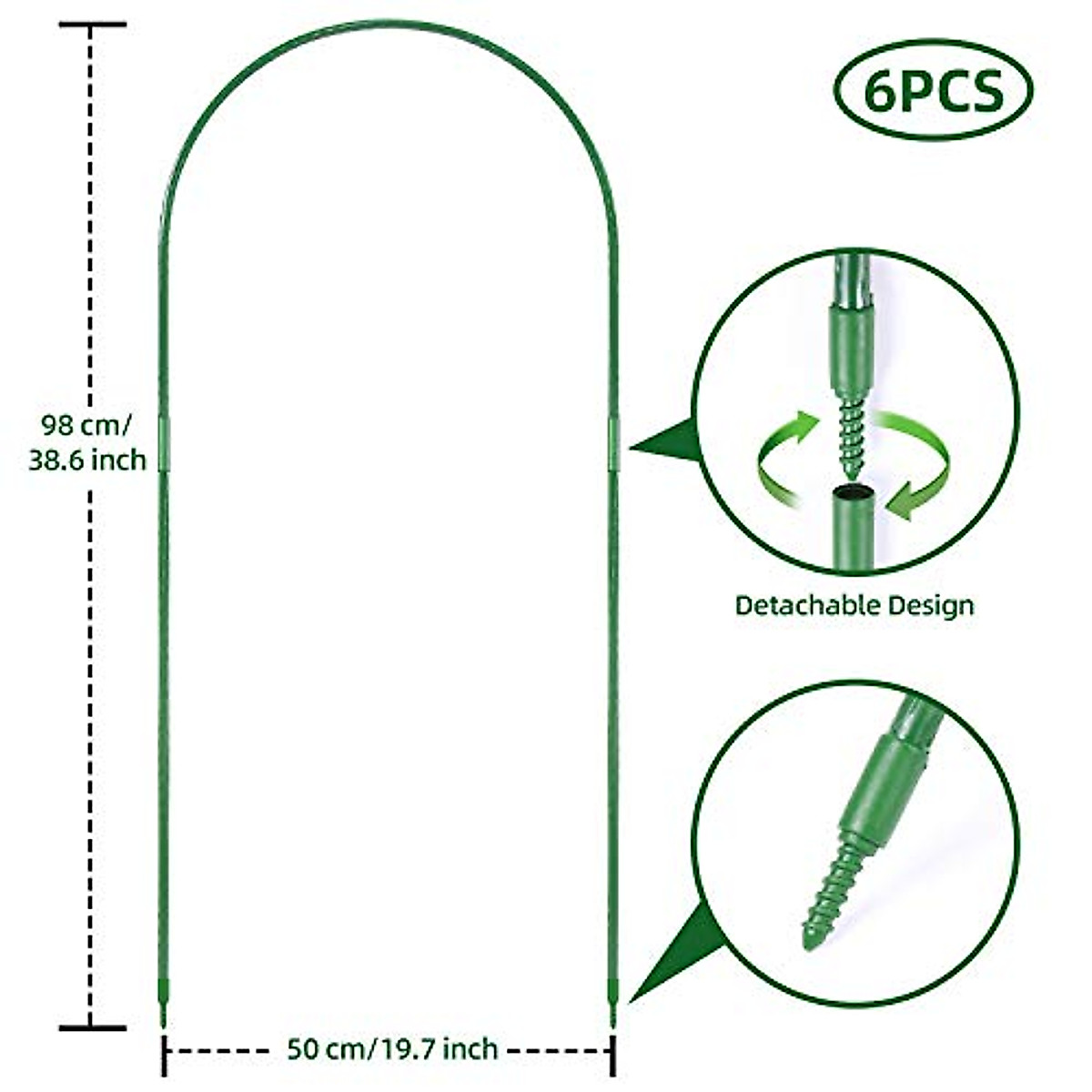 Extra Tall Metal Garden Hoops, Ohuhu 6 PCS Durable Thickened Greenhouse Hoop Rustproof Extra-Long 19.7"x38.6" Steel Tunnel with Splicing Stakes, Green House Arched Hoops for Raised Beds Fabric Netting