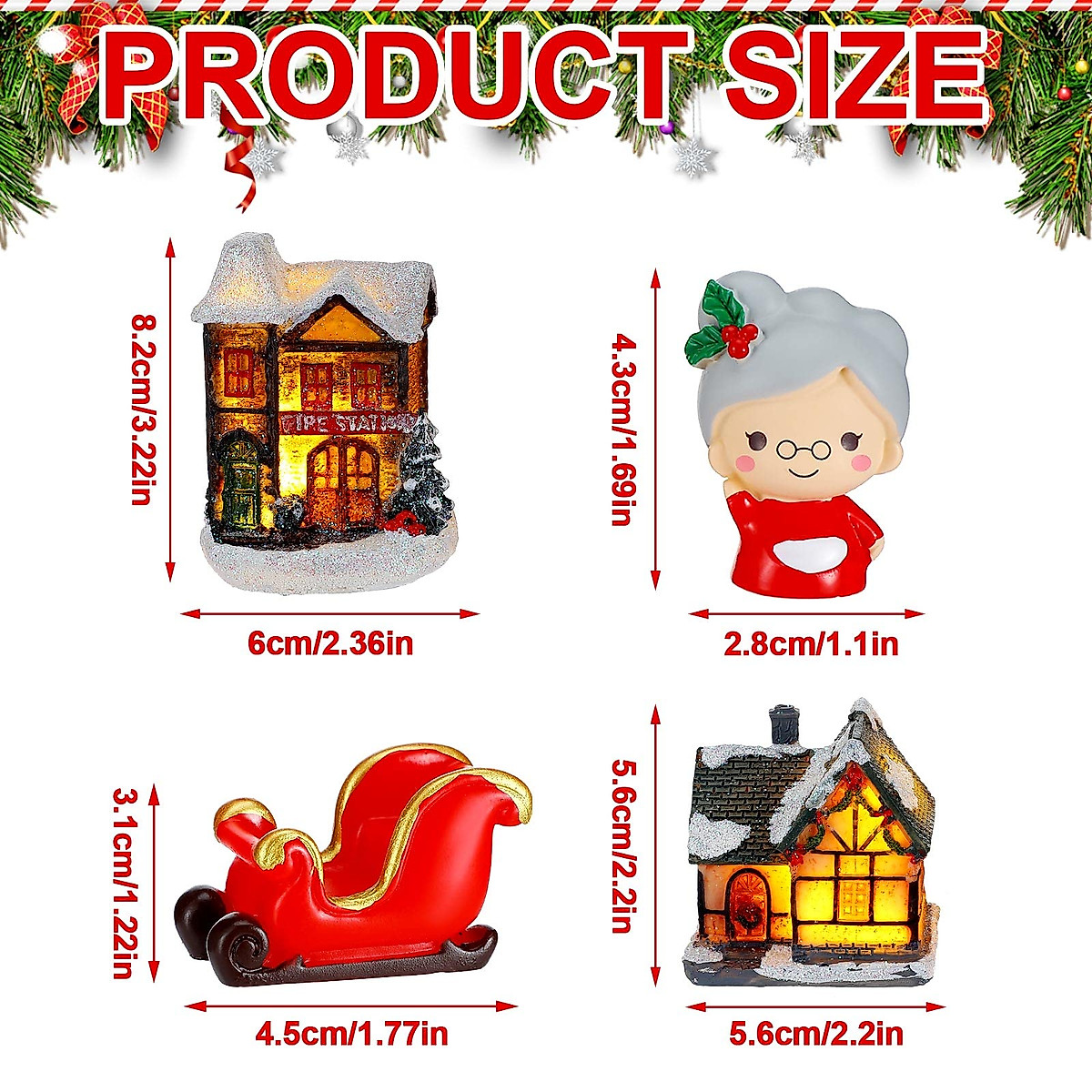 Woanger 29 Pieces Christmas Village Set LED Lighted Houses for Christmas Village Xmas Scene Figurines Decoration Crafted Poly Resin Collectables for Holiday Party Decor