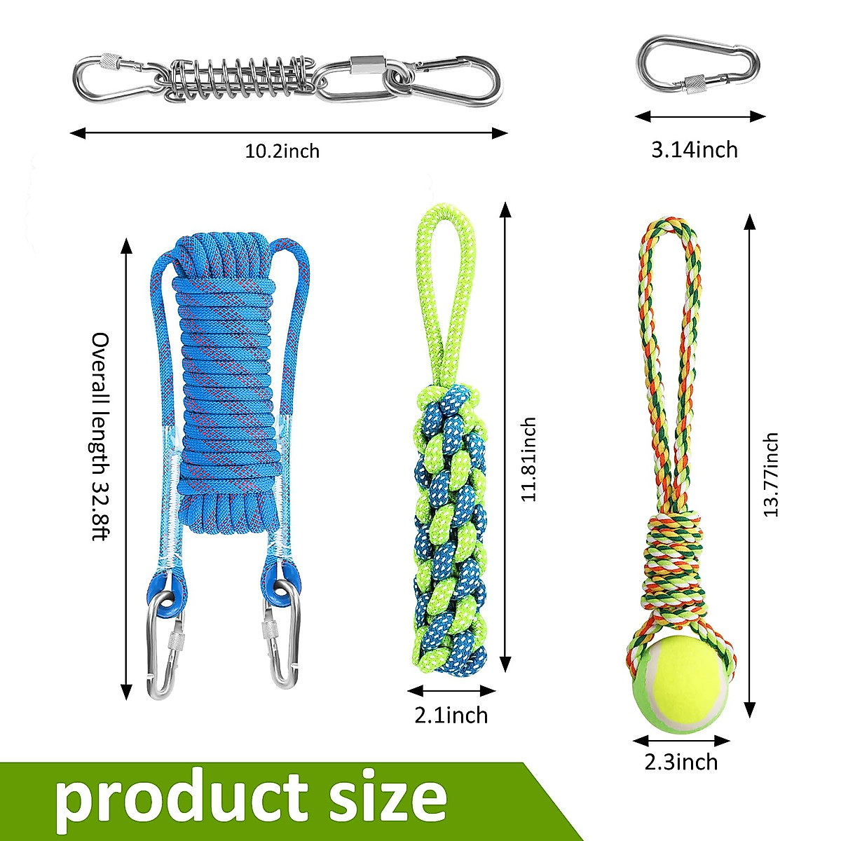 Tree Tugger Dog Toy, Retractable Dog Bungee Tug Toy, Tether Tug Outdoor Dog Toy, Interactive Tether Tug of War Toy with 32.8 ft Rope, Spring Pole Kit, 2 Chew Rope Toys for Pitbull Medium, Large Dog