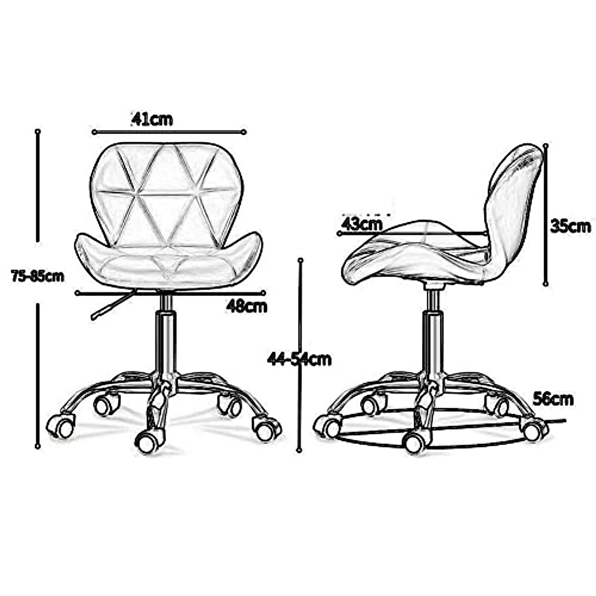 XOUVY Adjustable Home Chairs Swivel PU Leather Dining Desk Chair Chrome Nylon Legs Computer Chair (Color : Black)