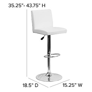 Flash Furniture Avery 2 Pack Contemporary White Vinyl Adjustable Height Barstool with Panel Back and Chrome Base