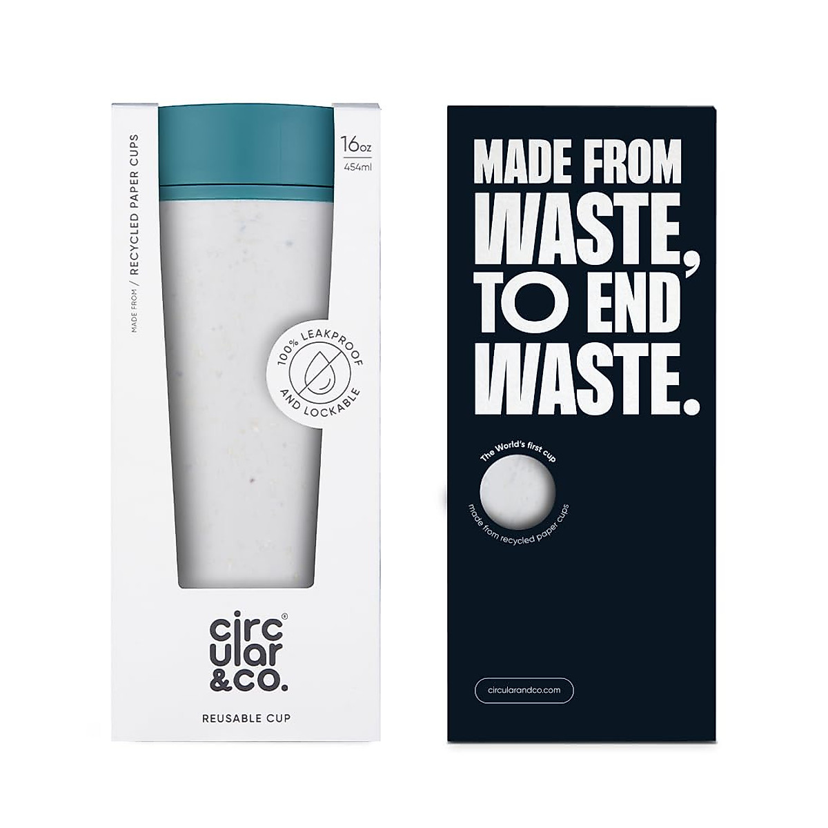 Circular & Co Reusable Coffee Cup - 16oz - 100% Leakproof Large Travel Mug - Made from Recycled Coffee Cups - Sustainble Insulated Coffee Tumbler - BPA Free - Dishwasher Safe