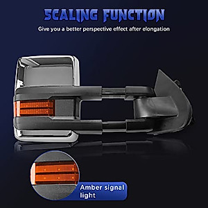 PZ Driver and Passenger Side Tow Mirrors with POWER HEATED,AMBER SIGNAL,Clearance Lamp,CHROME,Replacement Fit 2014-2017 for SILVERADO SIERRA 1500 2500HD 3500HD