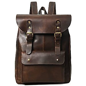 Gratlin 16 Inch Leather Backpack for Men | Vintage Genuine Buffalo Leather Backpack Purse for Women and Men | Fashionable, Trendy and Cute Leather Laptop Backpack | Brown Leather Backpack for Women