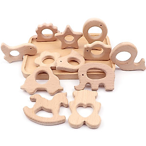 Weekjoey 12PCS Beech Wooden Animal Decorations Cute Woodcrafts DIY Bracelet Necklace Women Jewelry Makeing Handmade Making Kit Arts and Crafts Supplies