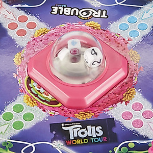 Trouble: DreamWorks Trolls World Tour Edition Board Game for Kids Ages 5 and Up; Includes Tiny Diamond Figure with Hair, Model:E8906