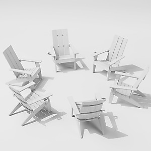 MXIMU Modern Adirondack Chairs Set of 6 Weather Resistant with Cup Holder Oversize Plastic Fire Pit Chairs Plastic Outdoor Chairs for Firepit Area Seating (White)