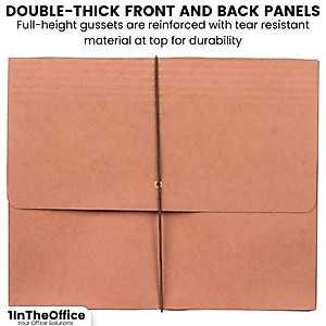 1InTheOffice Expanding File Wallet with Flap and Cord Closure, 5-1/4" Expansion, Letter Size, Redrope, 2 Pack