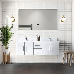 Lexora Geneva 60 in. W x 22 in. D Glossy White Double Bath Vanity and 60 in. LED Mirror