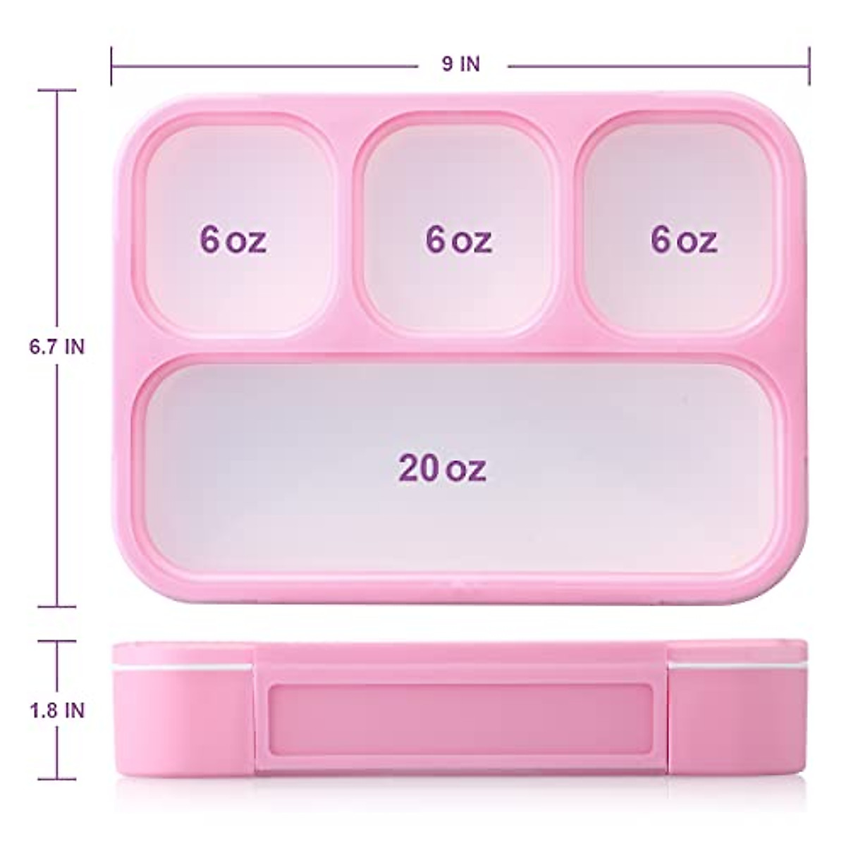 HIWARE Bento Lunch Box for Kids and Adults, Leakproof Lunch Container for Girls, Women with 4 Compartments, BPA-Free, 2 Pack