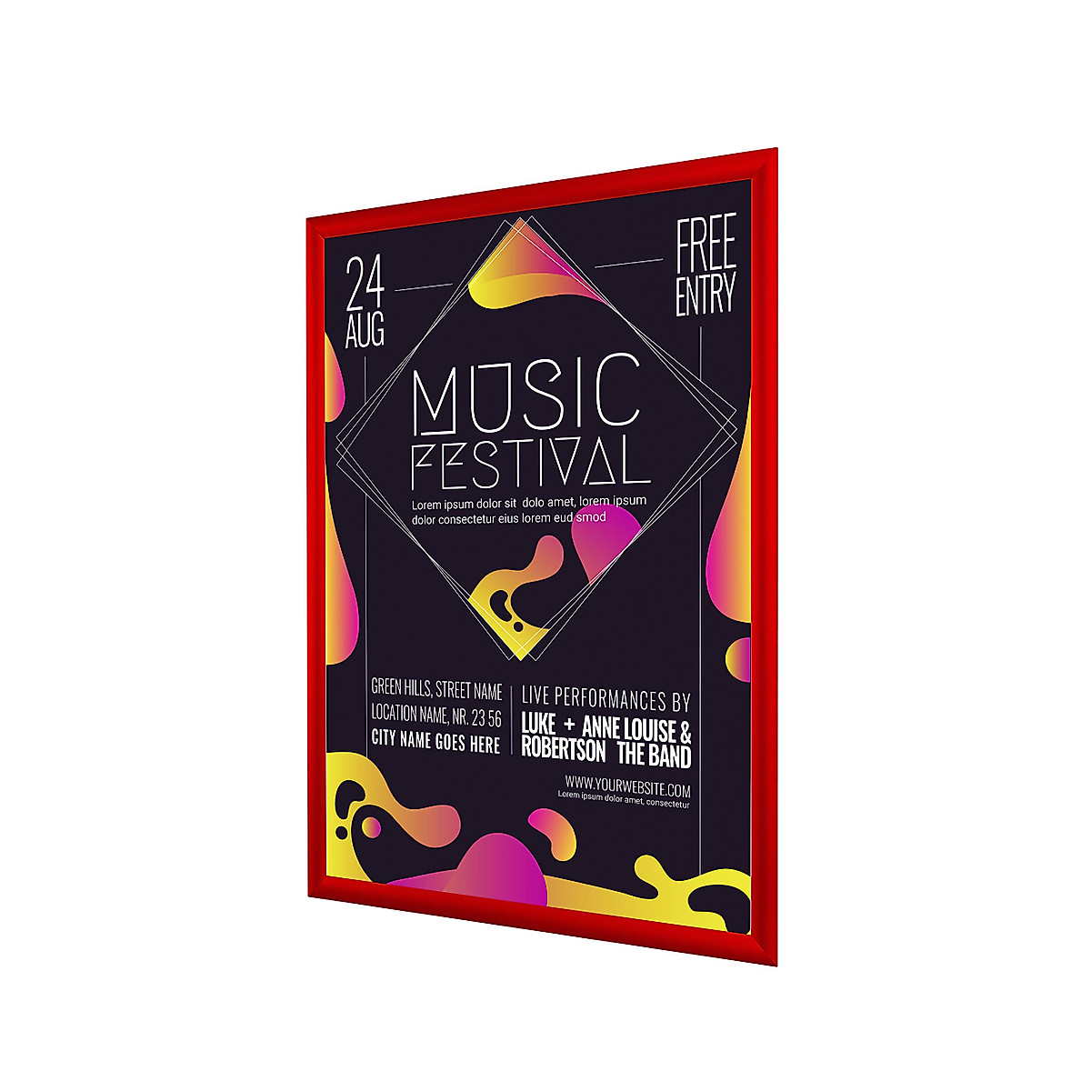 BNV Aluminum Front Load Snap Poster/Picture Frame, Red, 16x20 Inches, 1'' Profile, Wall Mounting, Portrait and Landscape Mode, Easy Installation, Anti-Glare, PVC Cover, Lightweight