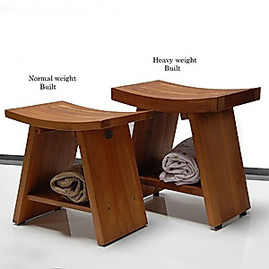 ((Arrive Fully Assembled)) Heavy Fuji I Teak Shower Bench or Pool Side Bench Chair Height Stool with Shelf. No Paint just Teak Oil Applied. by BayviewPatio