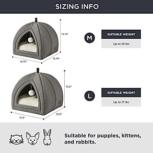 Bedsure Cat Beds for Indoor Cats - 2 in 1 Cat Cave for Kittens and Small Pets, Foldable Cat House Tent with Removable Washable Cushioned Pillow, Cat Hideaway with Non-Slip Bottom, Grey, 16 inches