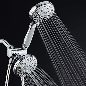 AquaSpa High Pressure 48-mode Luxury 3-way Combo – Dual Rain & Handheld Shower Head – Extra Long 6 Foot Stainless Steel Hose – Anti Slip Grip – All Chrome Finish – Extra Wall Bracket