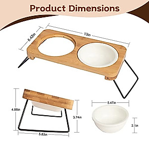 PLUROOF Ceramic Elevated 15°Tilted Cat Bowls, Food and Water Feeding Dishes Bowls, Non-Slip Metal Frame Stand Feeder for Small Size Dogs