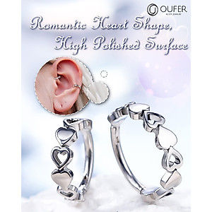 OUFER 16G Helix Earring Hoops, 316L Stainless Steel Helix Piercing Jewelry, Heart-Shaped Design Cartilage Earrings, Conch Daith Lobe Piercing Jewelry For Women And Men-10MM
