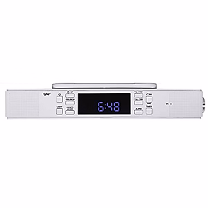Tyler Bluetooth Under The Cabinet Universal Wireless Music System, Kitchen Clock Radio, FM Radio, Digital Clock, Hands Free Speakerphone with Microphone, LED Work Surface Lighting, White (TKS1WH)