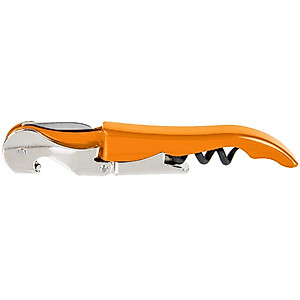 Pulltap's Double-Hinged Waiters Corkscrew, Wine Opener and Foil Cutter, Beer Bottle Opener, Orange