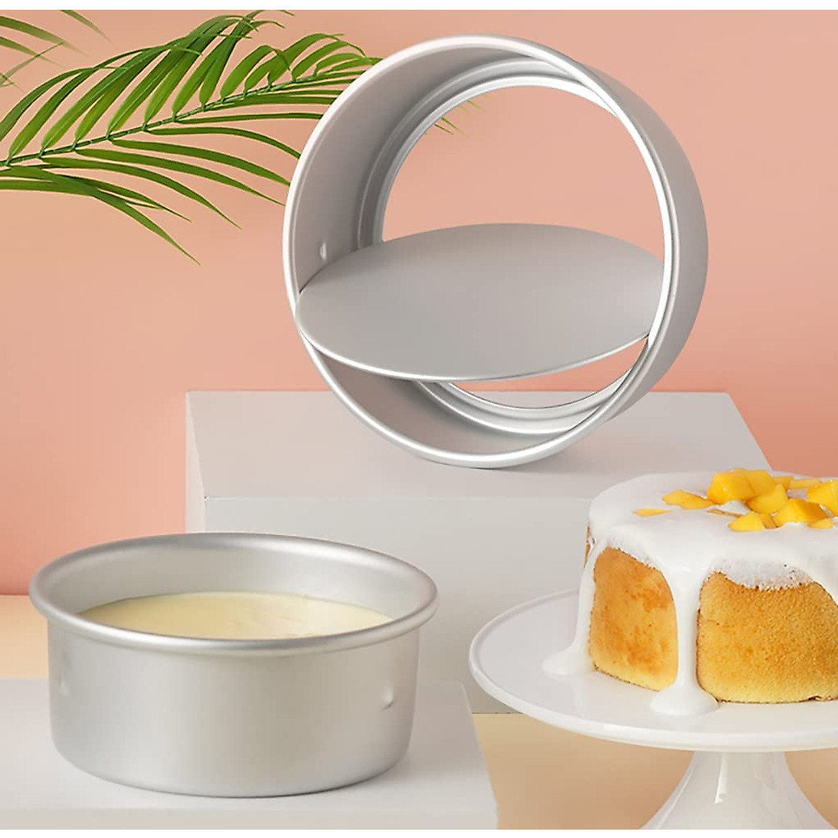 GOLEDU 3 Piece Round Cake Pan, 4" 6" 8" Aluminum Cake Baking Pan with Removable Base, Commonly Used for Baking Cakes that Need a Lot of Volume to Expand, Such as Chiffon Cake, Sponge Cake, etc.