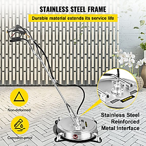 VEVOR 24" Surface Cleaner, 4000PSI Max. Pressure Flat Surface Cleaner, Stainless Steel Rotating Surface Cleaner, Pressure Washer Surface Cleaner w/ 3 Nozzles, Fit for 3/8" Quick Connector, for Patio