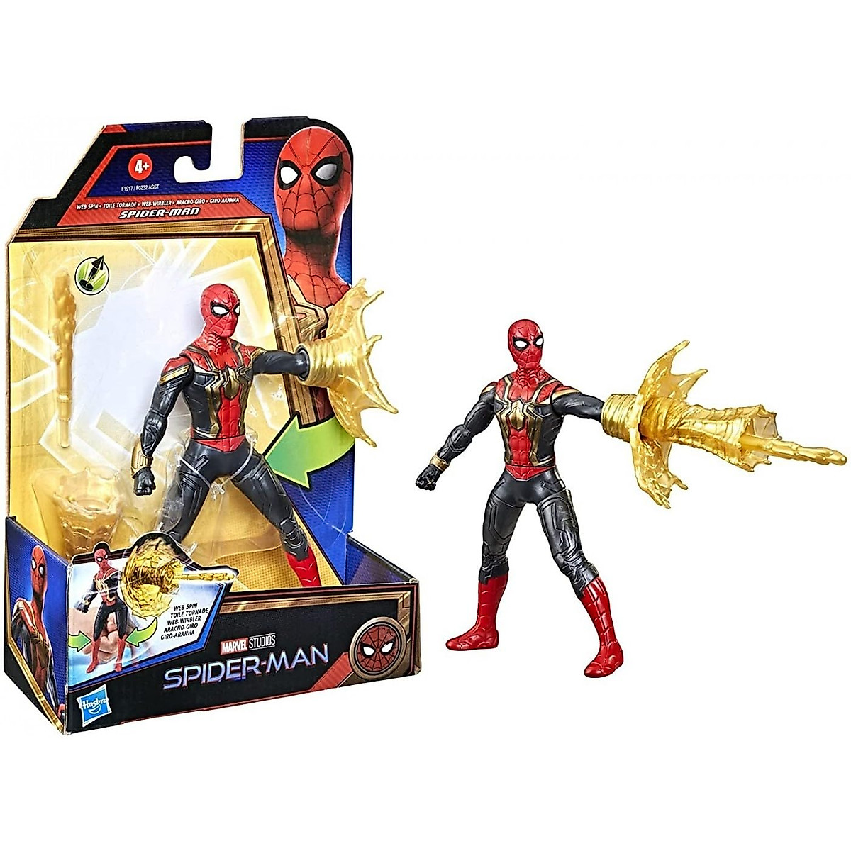 Spider-Man Marvel 6-Inch Deluxe Web Spin Movie-Inspired Action Figure Toy with Weapon Attack Squeeze Legs Feature, Ages 4 and Up
