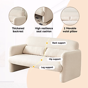 VASOENY 59.06'' Loveseat Sofa, 2 Seater Sherpa Lamb Fabric Love Seat Couch, Comfy Upholstered Modern Leisure Loveseat Couches with 2 Waist Pillow for Bedroom, Office, Living Room