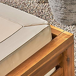 Great Deal Furniture Dawson Outdoor Sectional Loveseat Set - 2-Seater - Acacia Wood - Outdoor Cushions - Teak and Beige