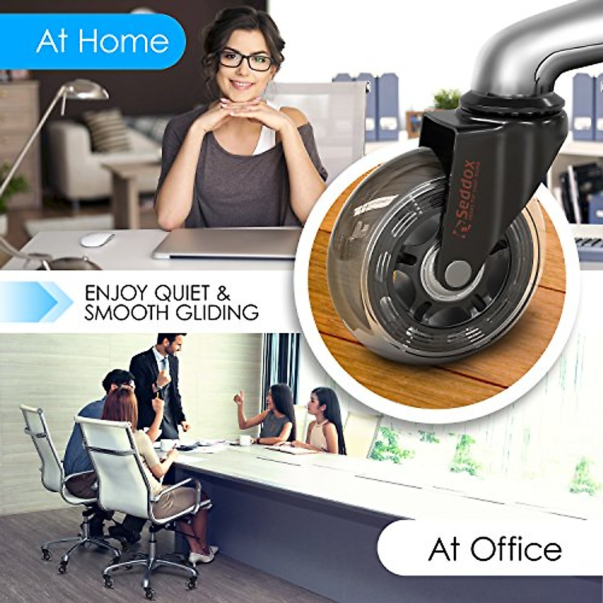 Professional Office Chair Caster Wheels Gift Set of 5 - Protect All Your Floors - 3'' Heavy Duty Replacement Rubber Chair Casters - Best Protection for Your Hardwood Floors