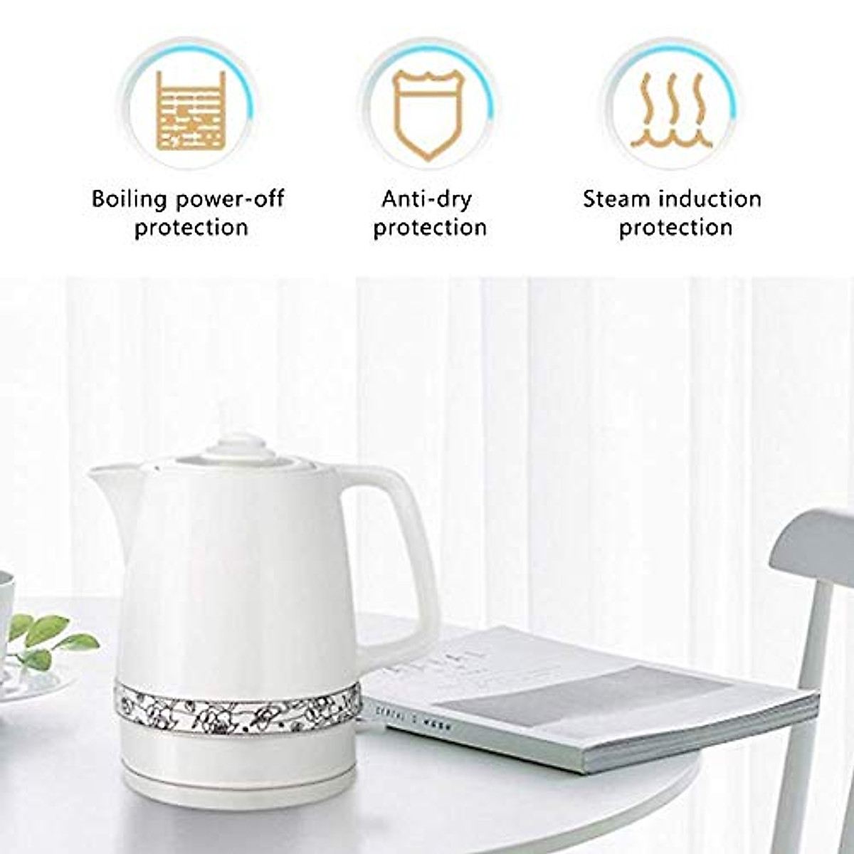 SieHam Kettles,Ceramic Cordless Kettle Teapot-Retro Red 1.7L Jug, 1850W Water Fast for Tea, Coffee, Soup, Oatmeal-Removable Base, Boil Dry Protection/D