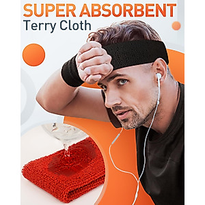 Tanluhu Sweatbands Sport Headbands for Men & Women,4 Pcs Terry Cloth Sweat Band for Tennis, Running, Basketball, Working Out, Execise - Athletic Sweat Cotton Headband Outdoor