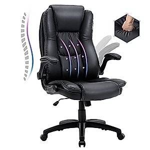 High Back Big and Tall Office Chair, Leather Executive Chair, Ergonomic Home Computer Desk Leather Chair with Flip-up Arms, Comfortable Double Thickening Padded Office Chair