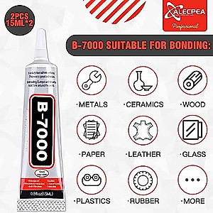 B7000 Glue - 15ml/0.5oz (2 Pack) - Multipurpose Adhesive for Electronics, Crafts, Jewelry - Strong Bonding, Flexible, Clear Drying
