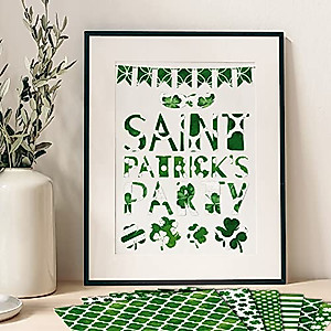 Whaline 12 Designs St. Patrick's Day Pattern Paper Pack 24 Sheet Green Shamrock Stripe Clover Dot Scrapbook Paper Double-Sided Decorative Craft Paper Folded Flat for Card Making Scrapbook, 30 x 30cm