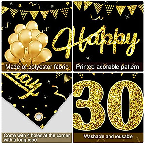 Happy 30th Birthday Banner Decorations for Him, Thirty Birthday Sign Party Supplies for Men Women, Black Gold 30 Birthday Party Decor Outdoor Indoor