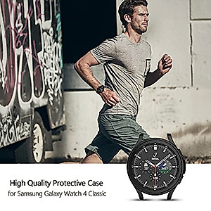 [4+4 Pack] BHARVEST for Samsung Galaxy Watch 4 Classic 46mm Screen Protector and Case, 4 Packs Flexible TPU Frame Cover with 4 Sets Tempered Glass Protective Film for Galaxy Watch 4 Classic 46mm