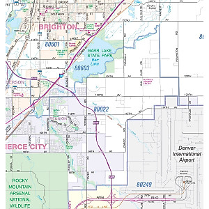 Metro Denver CO Detailed Region Wall Map w/Zip Codes *Laminated* 36"x52"