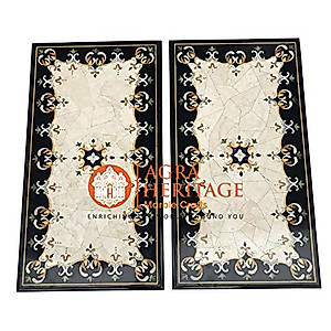 Set of 2 Marble Dining Center Table Top Marquetry Inlay Living Room Decor
