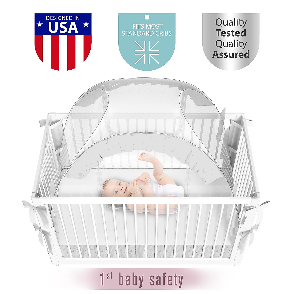 Baby Crib Tent, Canopy Tents to Keep Toddler in, Babies Cribs Nets, 48" X 26" X 57", White, Mesh, Pop-up Safety Net, Babycrib Mosquito Netting, Bed Cover for Climbing Out, Climbers, Boys | Houseables