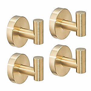 Beelee Gold Towel Hooks for Bathroom 4-Pack Wall Hooks Robe Hooks Brushed Gold Clothes Hooks in SUS 304 Stainless Steel ，BA19507BG-4