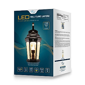 Euri Lighting EFL-130W-MD Flickering Flame Lantern, Water Glass, with Integrated Security Light (3000K), Photocell and Motion-Sensor (Dusk-to-Dawn), Oil Rubbed Bronze Housing (Pack of 2)