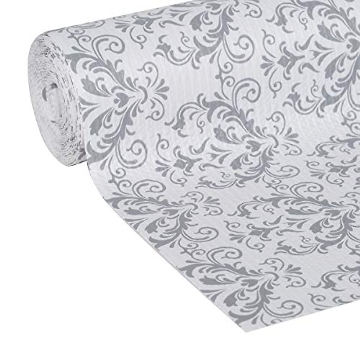 Duck Smooth Top Easy Liner Shelf Liner, Top Cabinet Multipack, 6-Rolls, Each 12" Width, 10' Length, Grey Damask