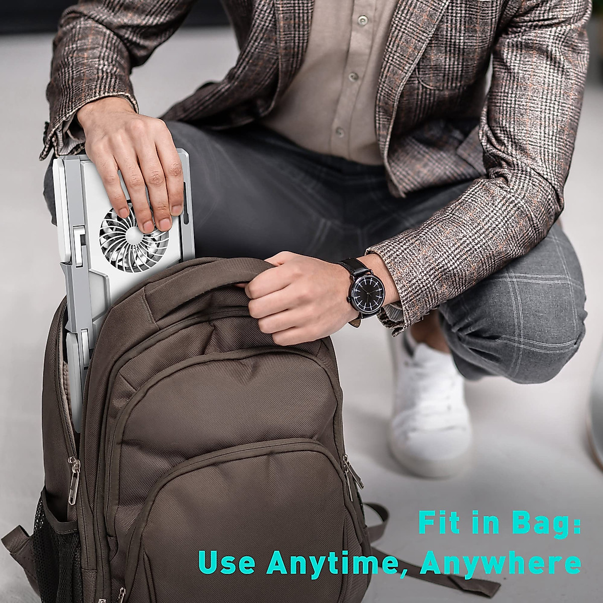 DeskLogics Laptop Cooling Pad 10-17 Inches Portable Laptop Cooler Stand Lap Desk Fan for Gaming PC, Extensible, Adjustable, Fit in Bag, USB A/C Ports, 2 Quiet Fans, Gift Ideas - White & Gray