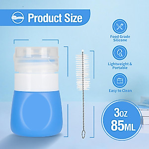 Timiuu Squeeze Salad Dressing Bottles with Cleaning Brush | Portable Sauce Bottles Condiment Bottles | Dressing to Go for Lunch | 3 OZ, Set of 4 | Food-Grade Silicone, BPA Free