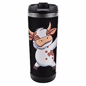 Cute Cow Dancing Travel Coffee Mug Reusable Insulated Drinking Cup with Lid for Home Outdoor Works 13 Oz